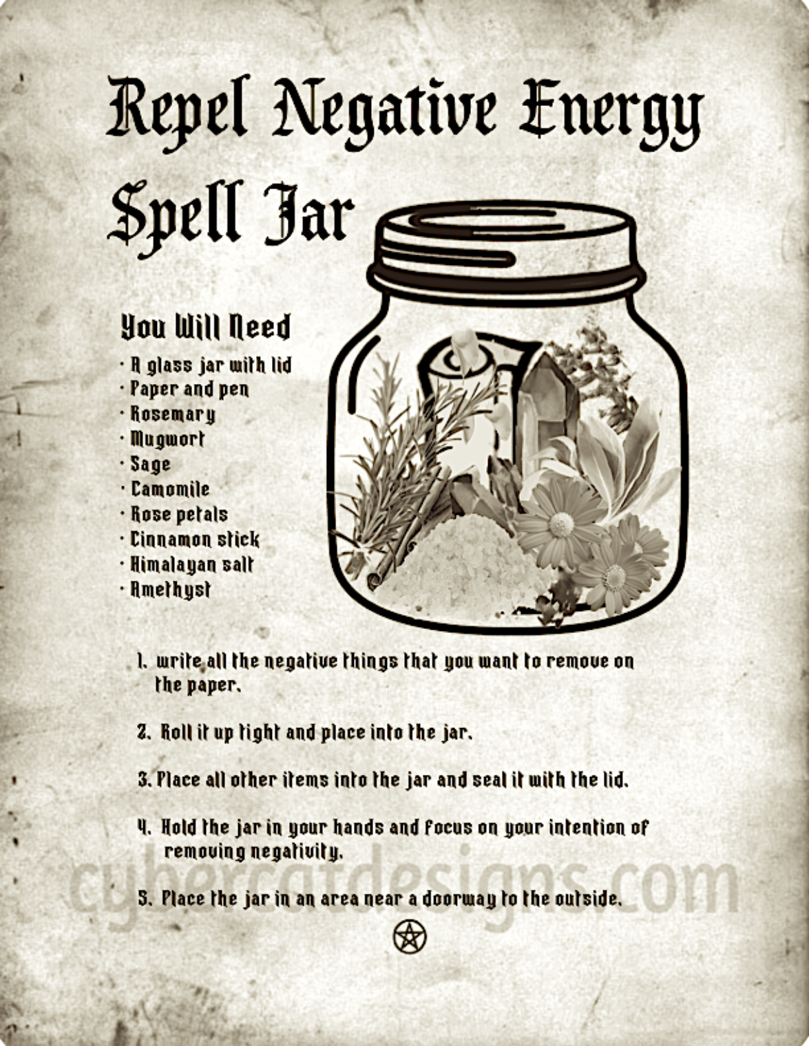 Repel Negative Energy Spell Jar II (Monochromatic) | Book of Shadows
